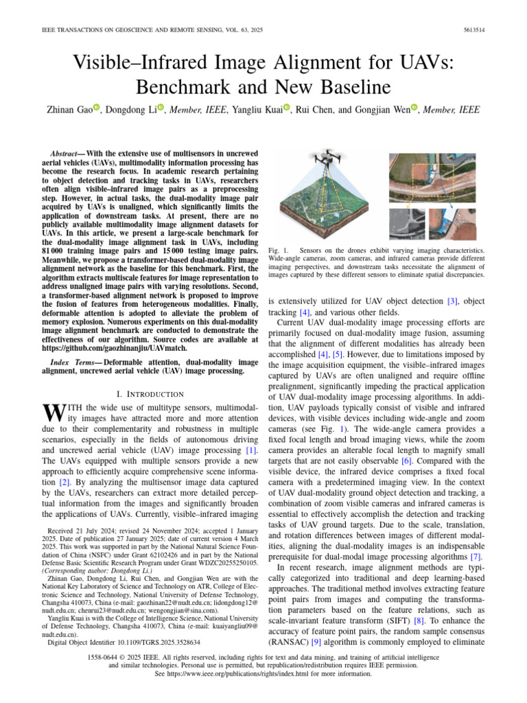 Visible-Infrared Image Alignment For UAVs Benchmark and New Baseline ...