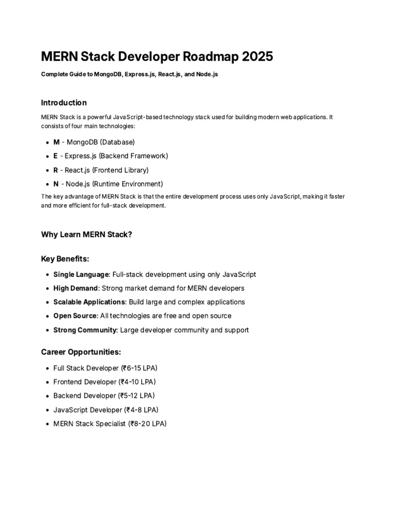 MERN Stack Complete Roadmap 2025 | PDF | Java Script | Databases