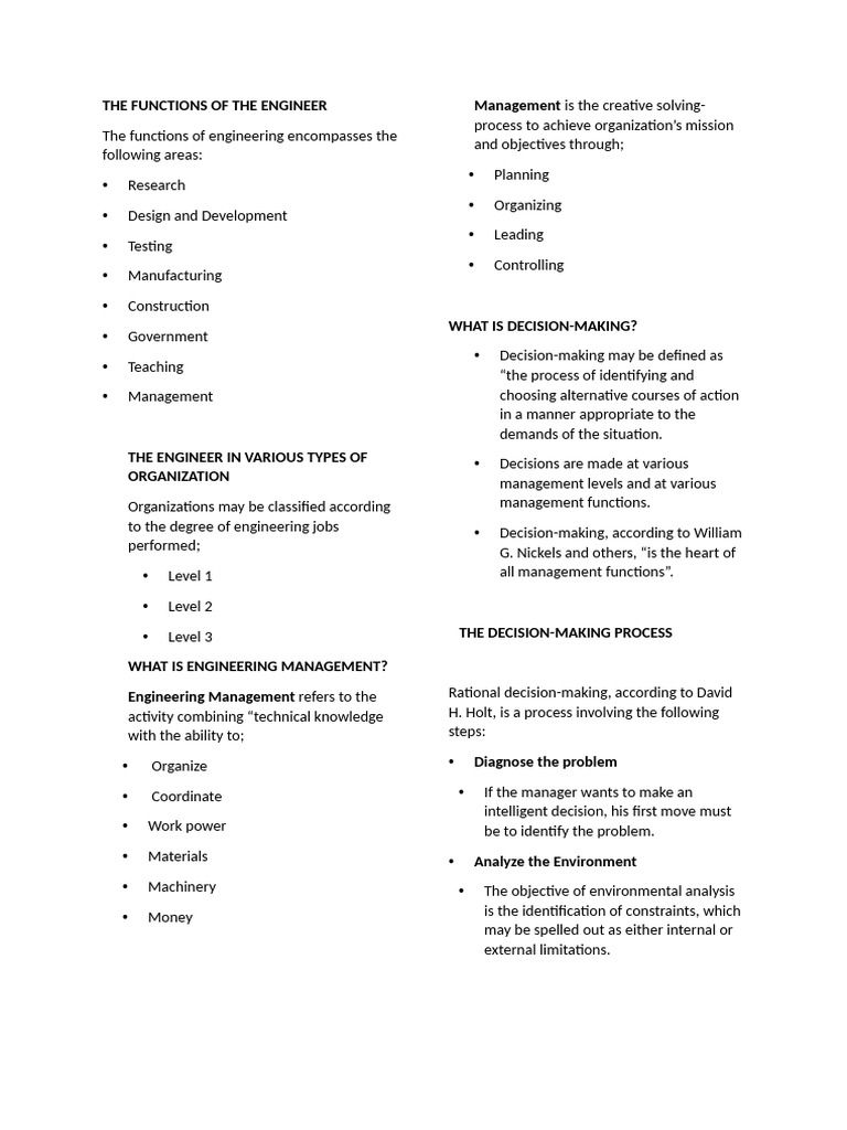 Engineering Functions and Decision-Making | PDF | Decision Making ...