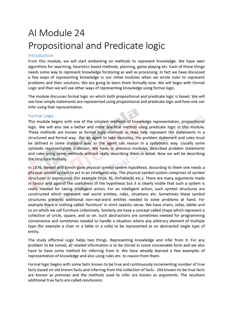 Propositional and Predicate | PDF | Logic | Knowledge Representation And Reasoning
