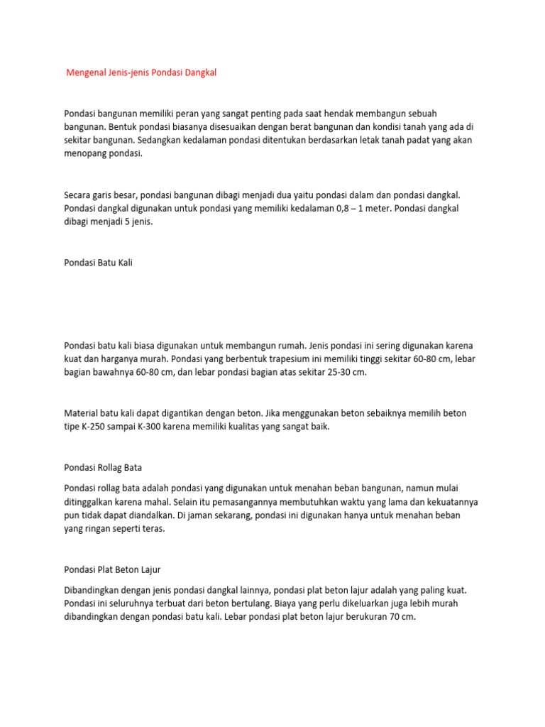 Jenis Pondasi Dangkal untuk Bangunan | PDF