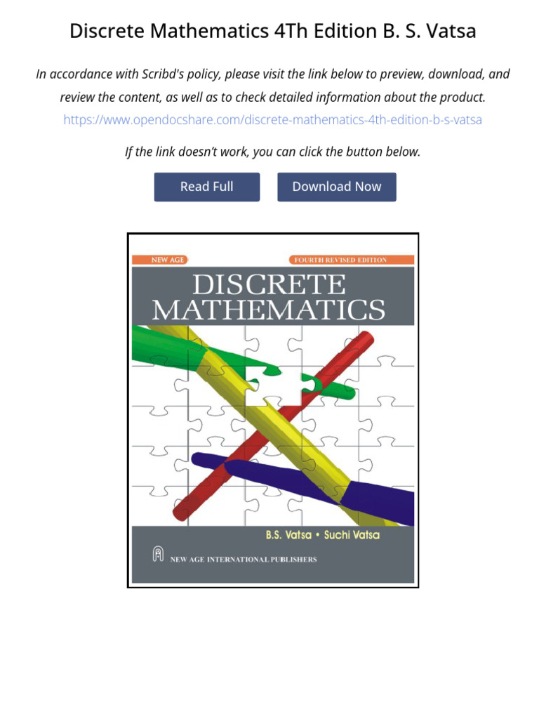 Discrete Mathematics 4th Edition B. S. Vatsa full | PDF | Set ...