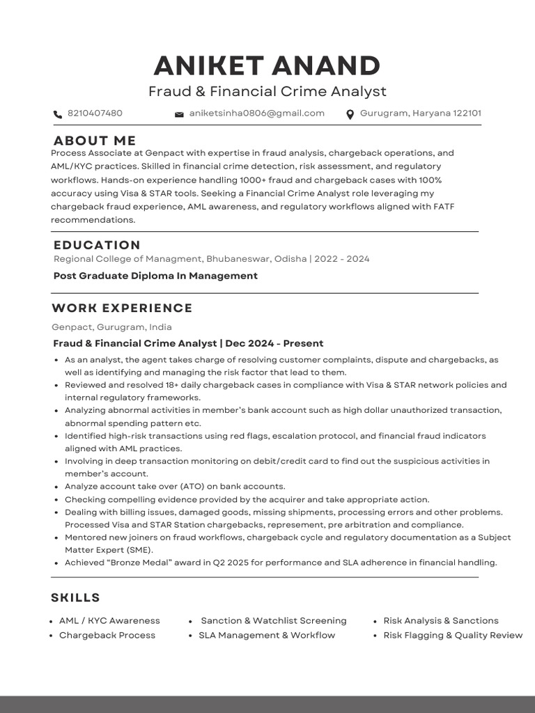 Aniket Resume Fraud Analyst | PDF