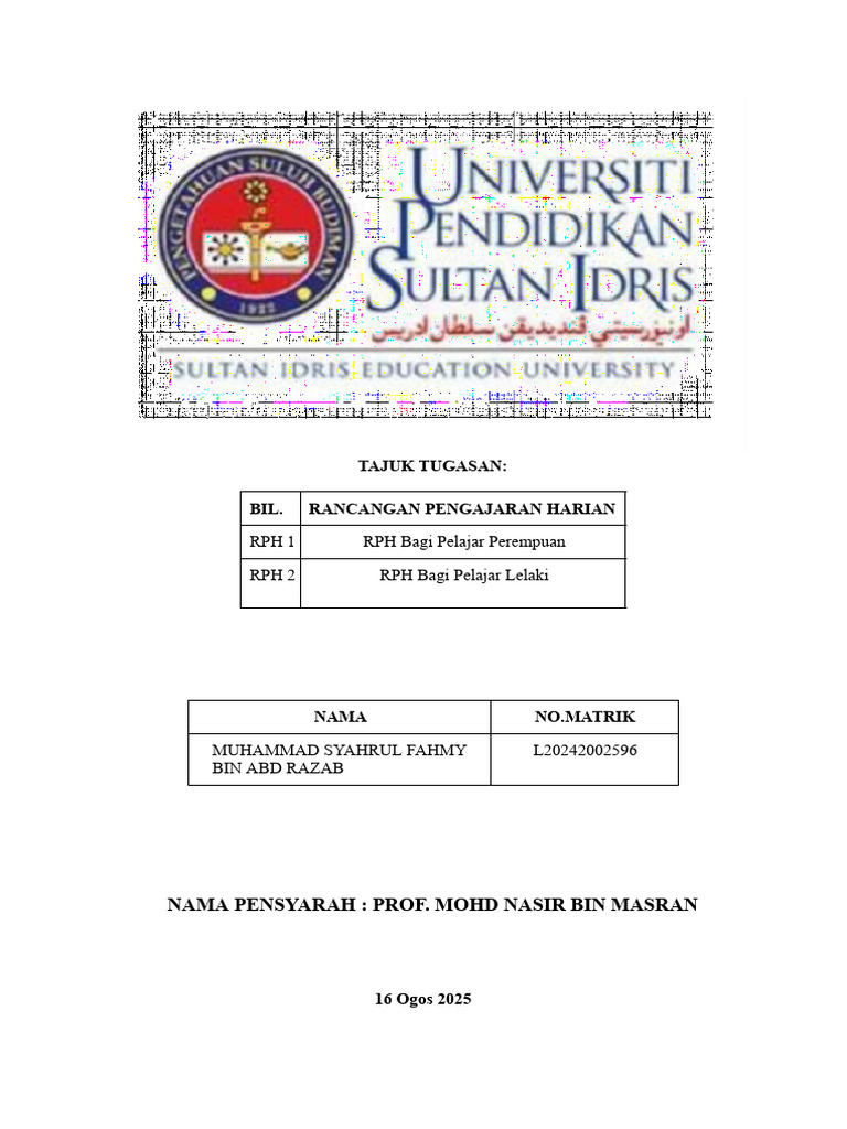 RPH-MUHAMMAD SYAHRUL FAHMY L20242002596 upsi | PDF