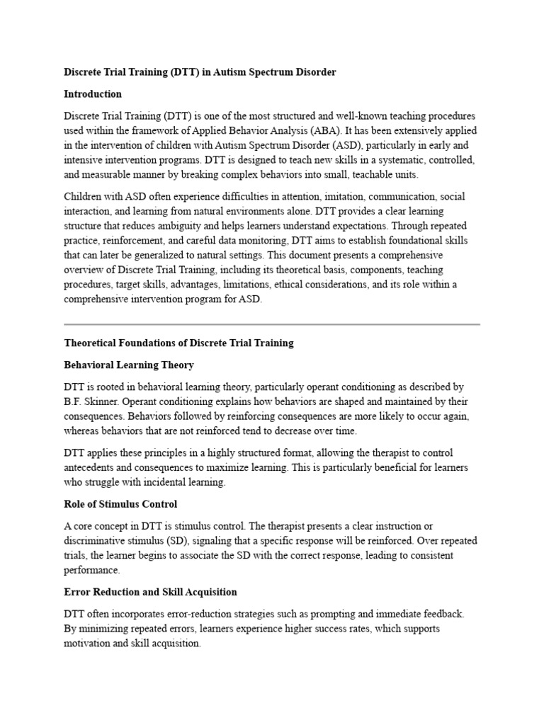 Discrete Trial Training (DTT) in Autism Spectrum Disorder | PDF ...