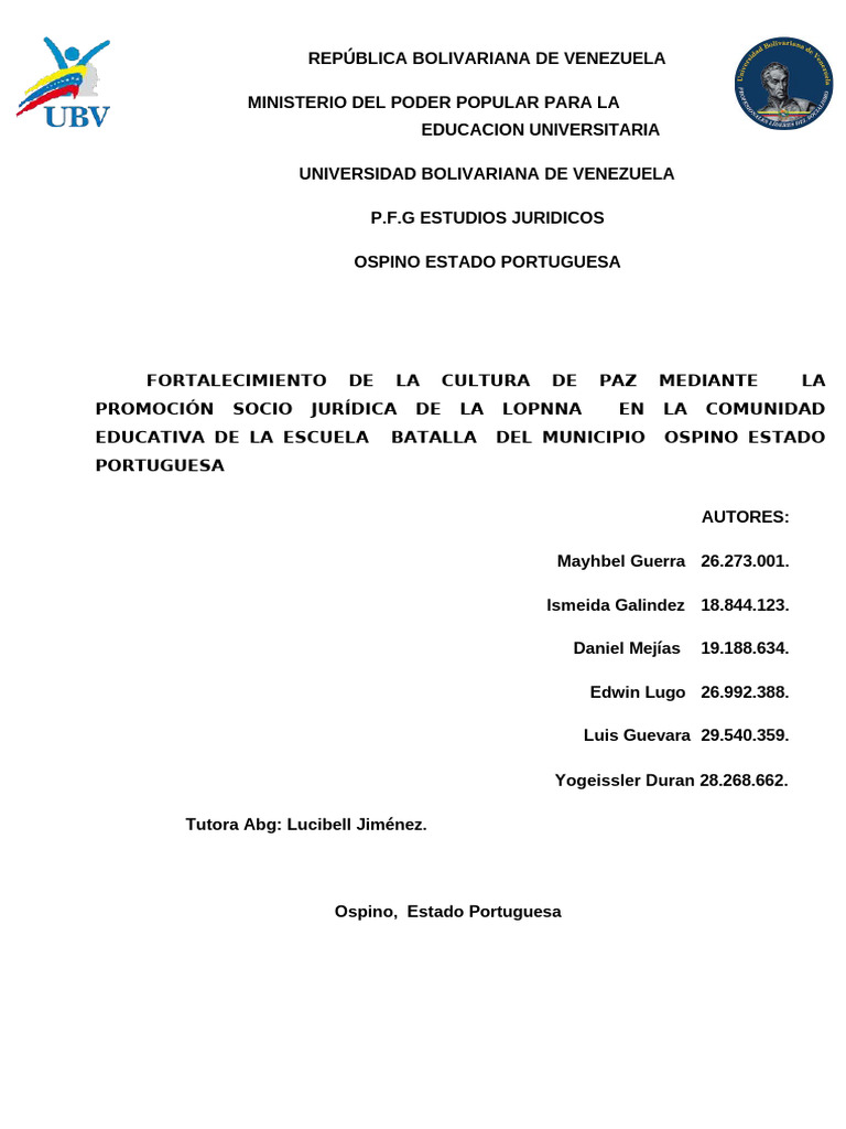 Proyecto Juridico Capitulo I y II Grupo Maybel | PDF | Paz | Violencia