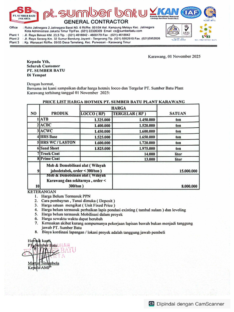 Pricelist Sumber Batu | PDF