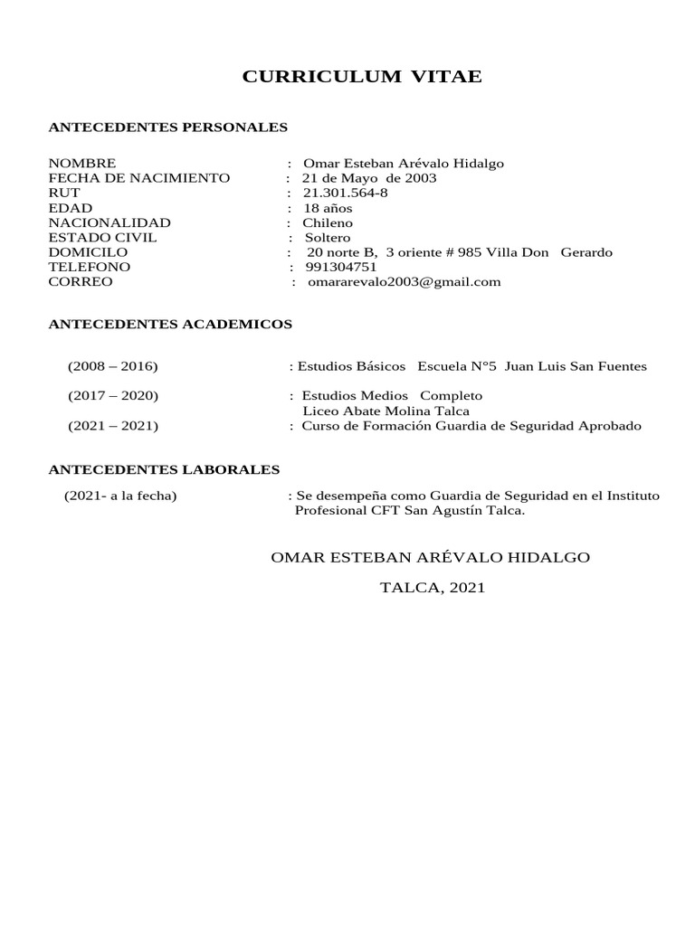 Curriculum Vitae Omar Arévalo | PDF