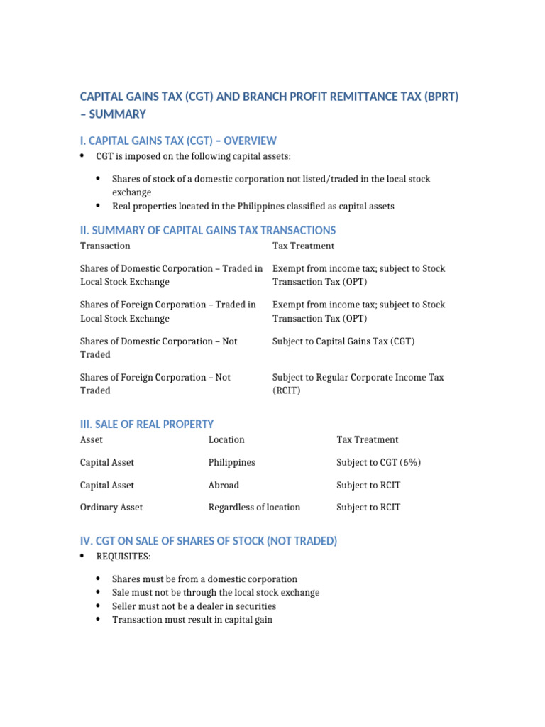 Capital Gains Tax and BPRT Overview | PDF