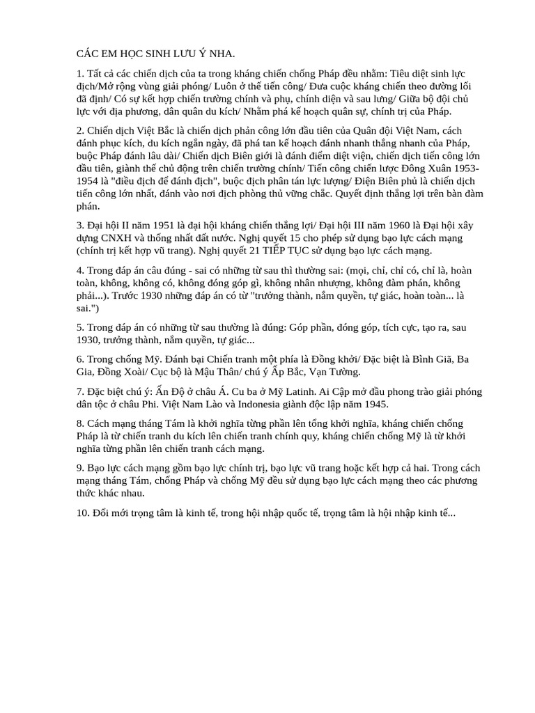 Các Em Học Sinh Lưu ý Nha | PDF
