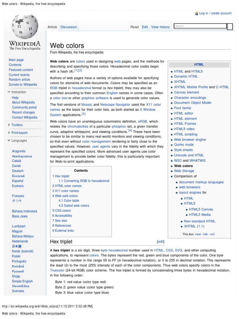 Web Colors - Wikipedia, The Free Encyclopedia | PDF | Cascading Style ...