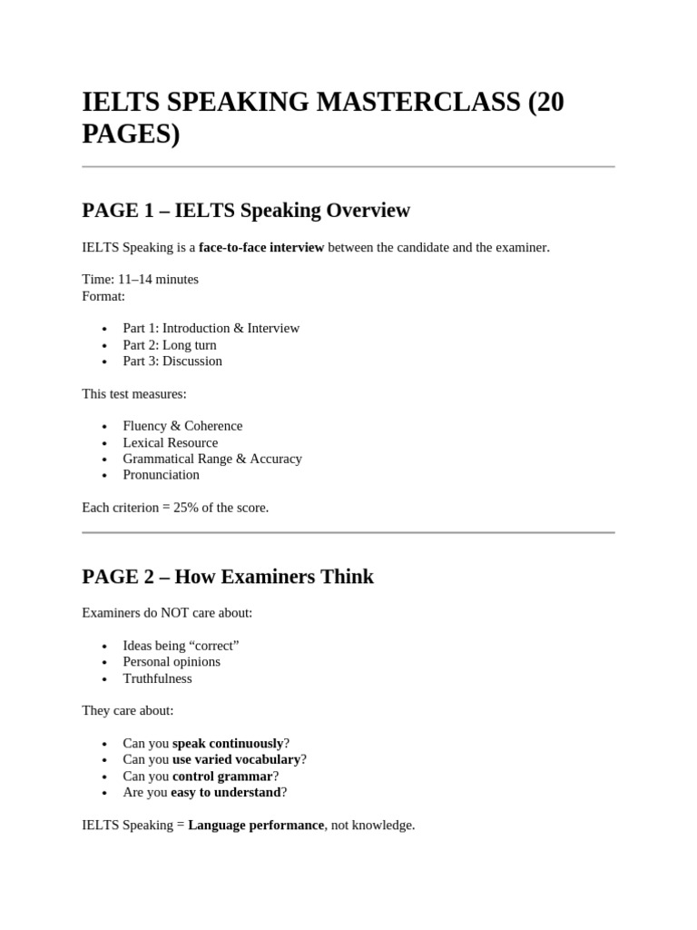 IELTS Speaking Masterclass Guide | PDF | Fluency | Accent ...