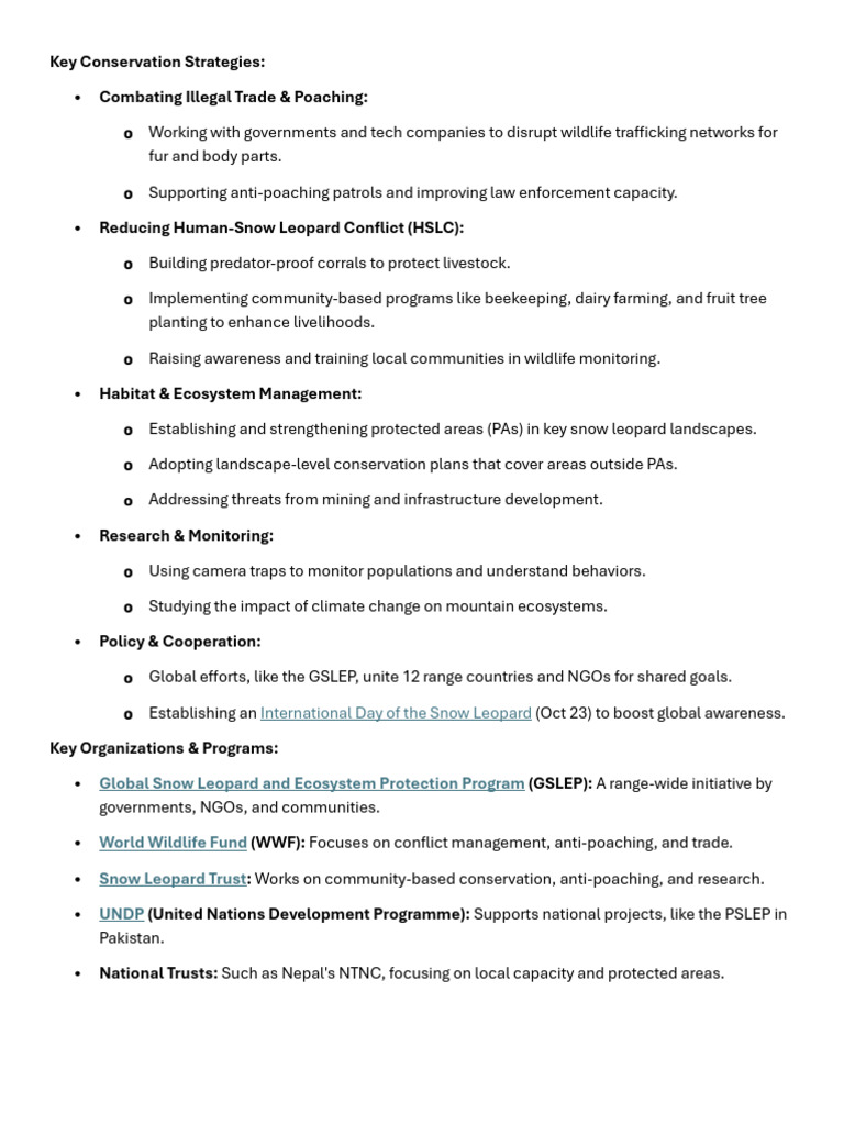 Snow Leopard Conservation Strategies | PDF