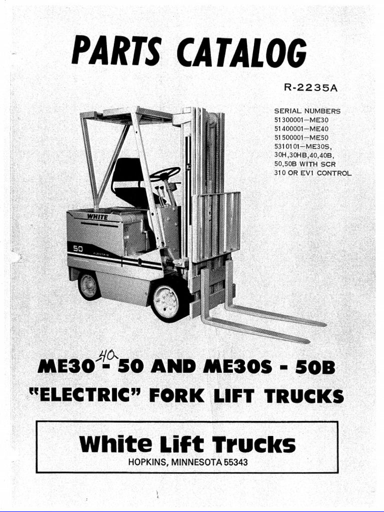 White Fork Lift Me30 to 50 Me30s to 50b Fork Lift Trucks Parts Catalog ...
