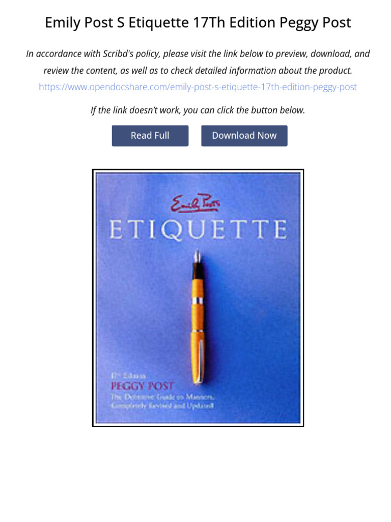 Emily Post s Etiquette 17th Edition Peggy Post | PDF