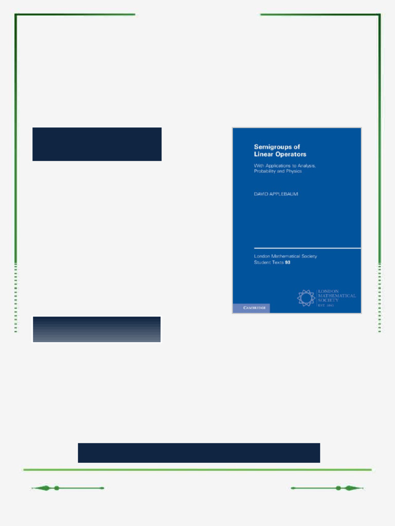 Semigroups of Linear Operators With Applications to Analysis ...