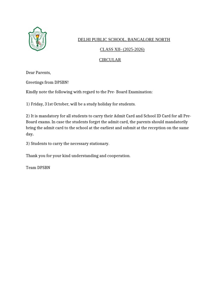 9800 Pre Board Circular | PDF