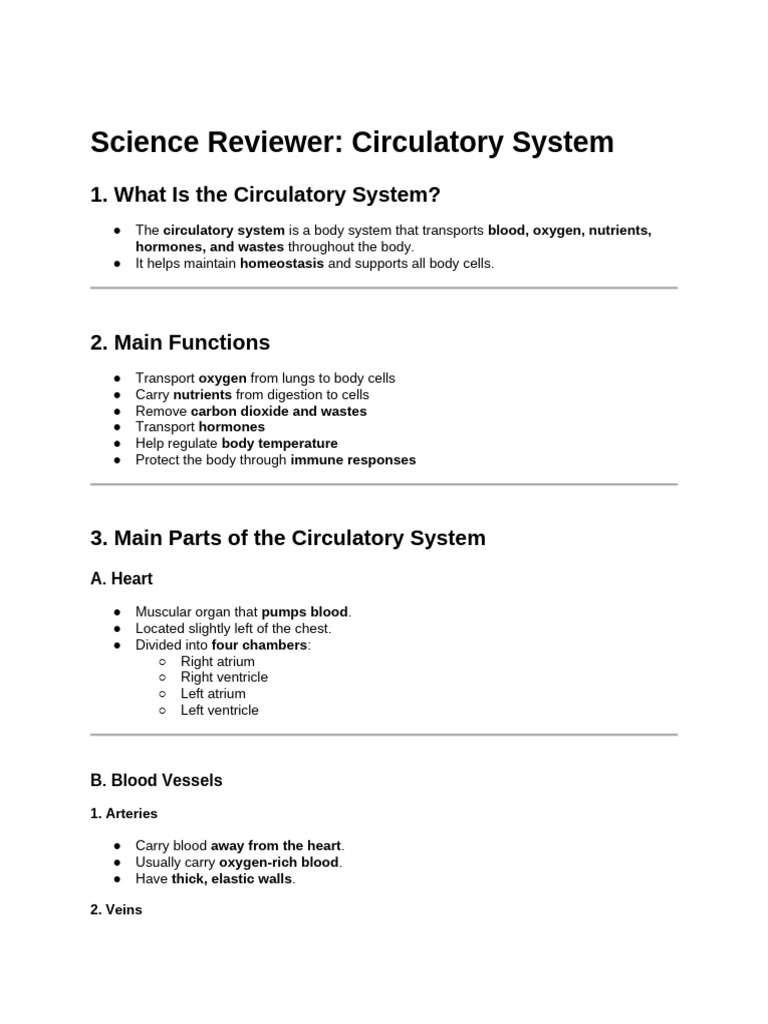 Science Reviewer - Circulatory System | PDF | Circulatory System | Blood