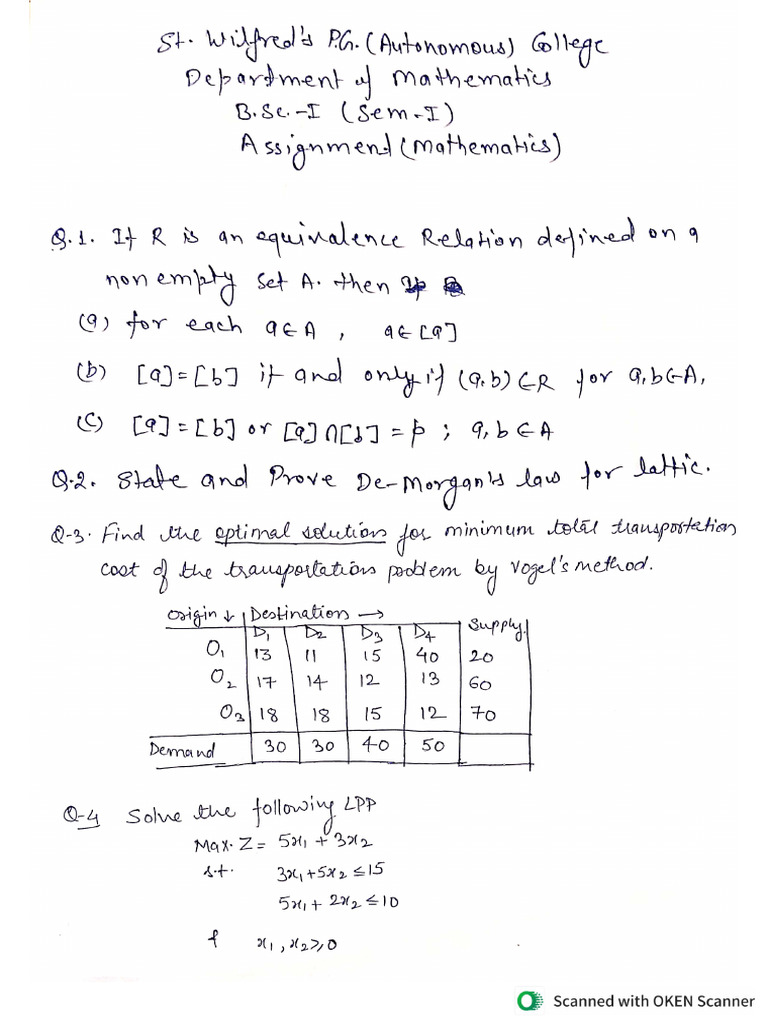 Sem 1 Maths Assignment | PDF
