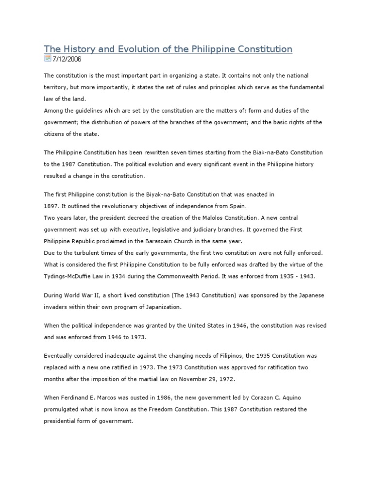 The History and Evolution of The Philippine Constitution | PDF | Politics