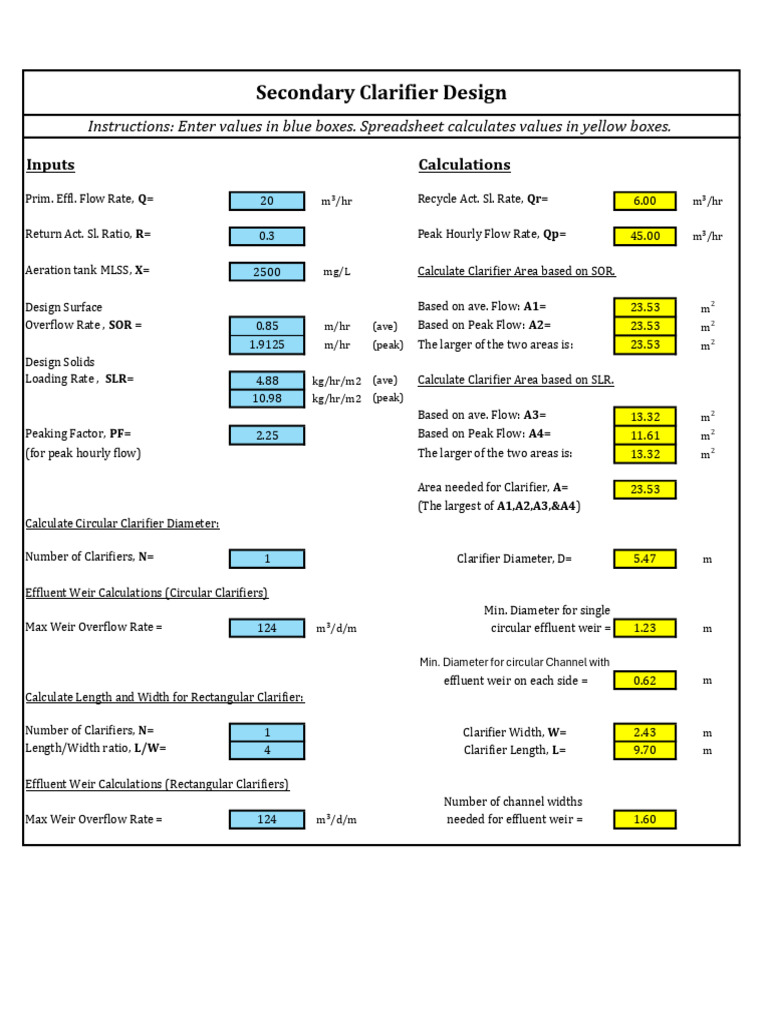 Secondary Clarifier Design Calculations | PDF | Water Pollution ...
