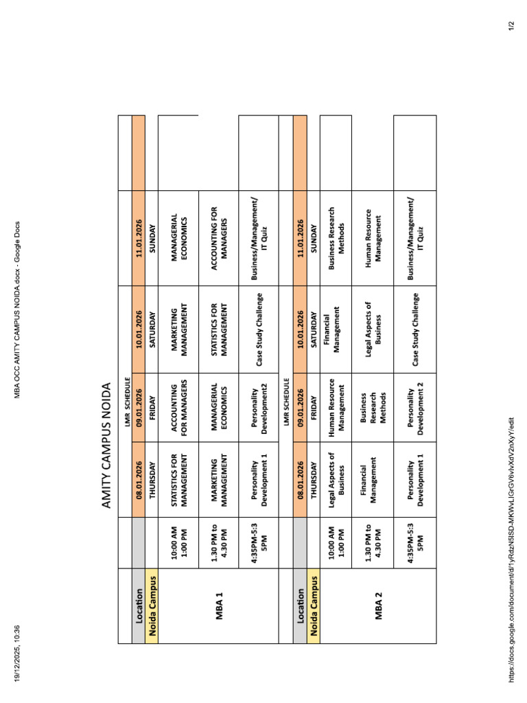 Occ Schedule | PDF