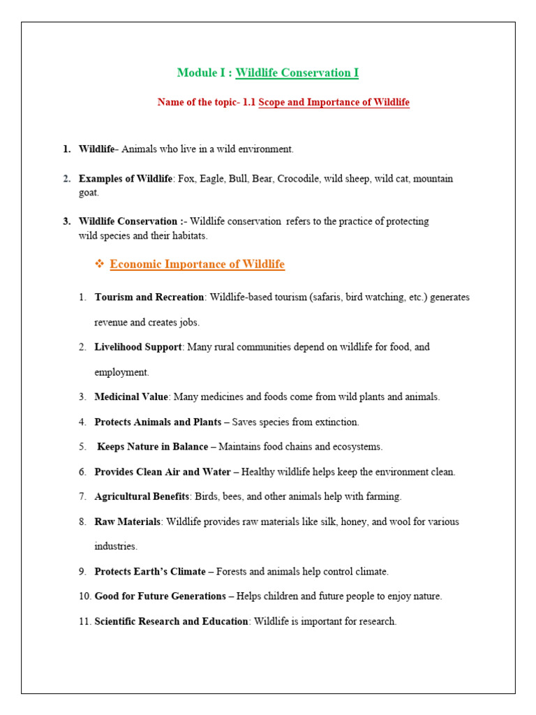 Wildlife Notes | PDF | Conservation Biology | Wildlife