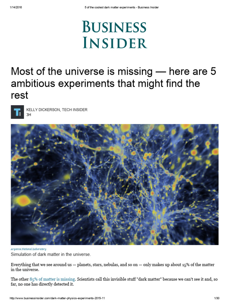 5 of the Coolest Dark Matter Experiments - Busi | PDF | Dark Matter ...