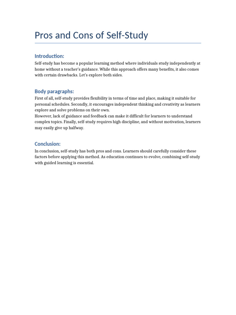 Self-Study: Benefits and Drawbacks | PDF