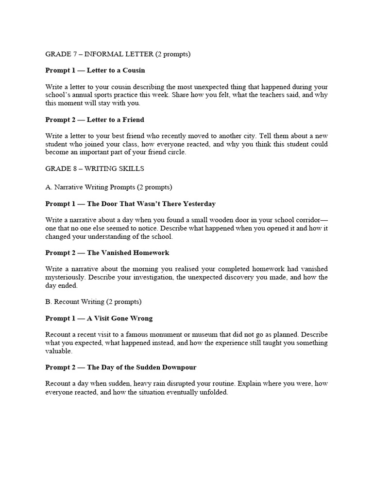Grade 7-9 Writing Prompts Guide | PDF