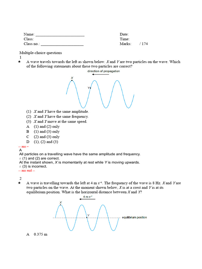 Wave Motion and Particle Behavior Quiz | PDF | Waves | Wavelength