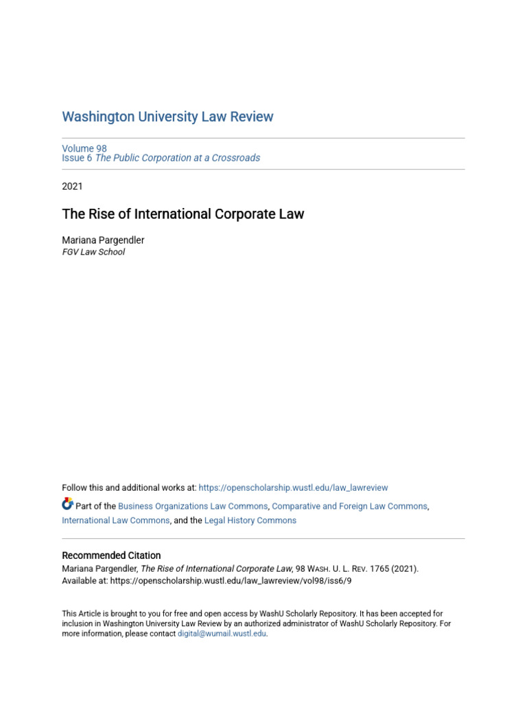PARGENDLER, Mariana. the Rise of International Corporate Law | PDF ...