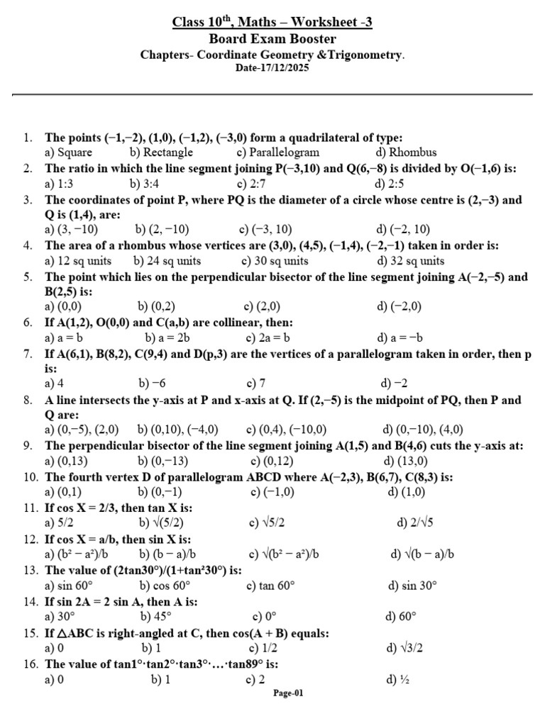 Coordinate Geometry | Class 10 | PDF | Rectangle | Geometric Shapes