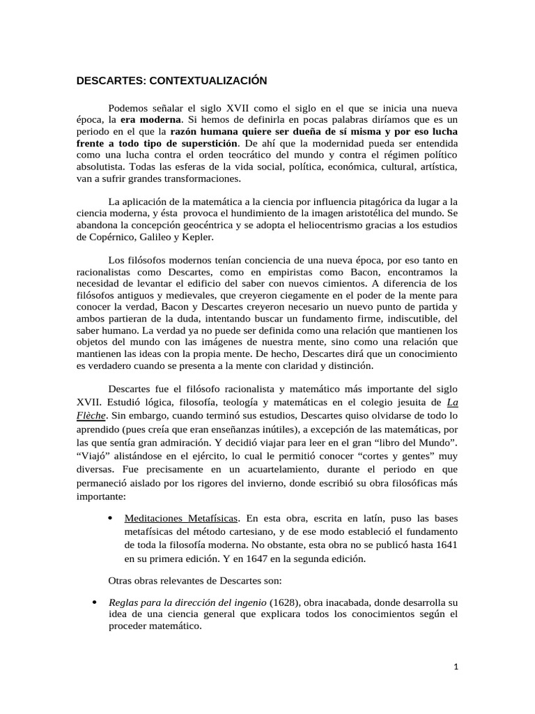 DESCARTES contextualización | PDF | René Descartes | Verdad