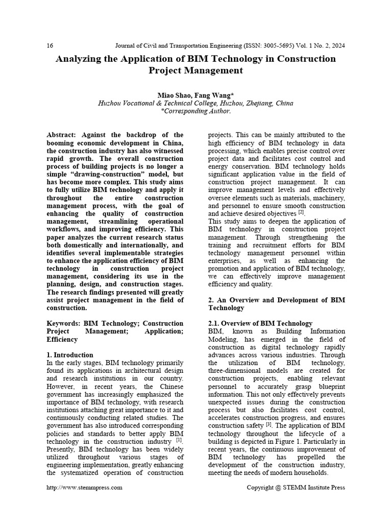 Analyzing the Application of BIM Technology in Con | PDF | Building ...