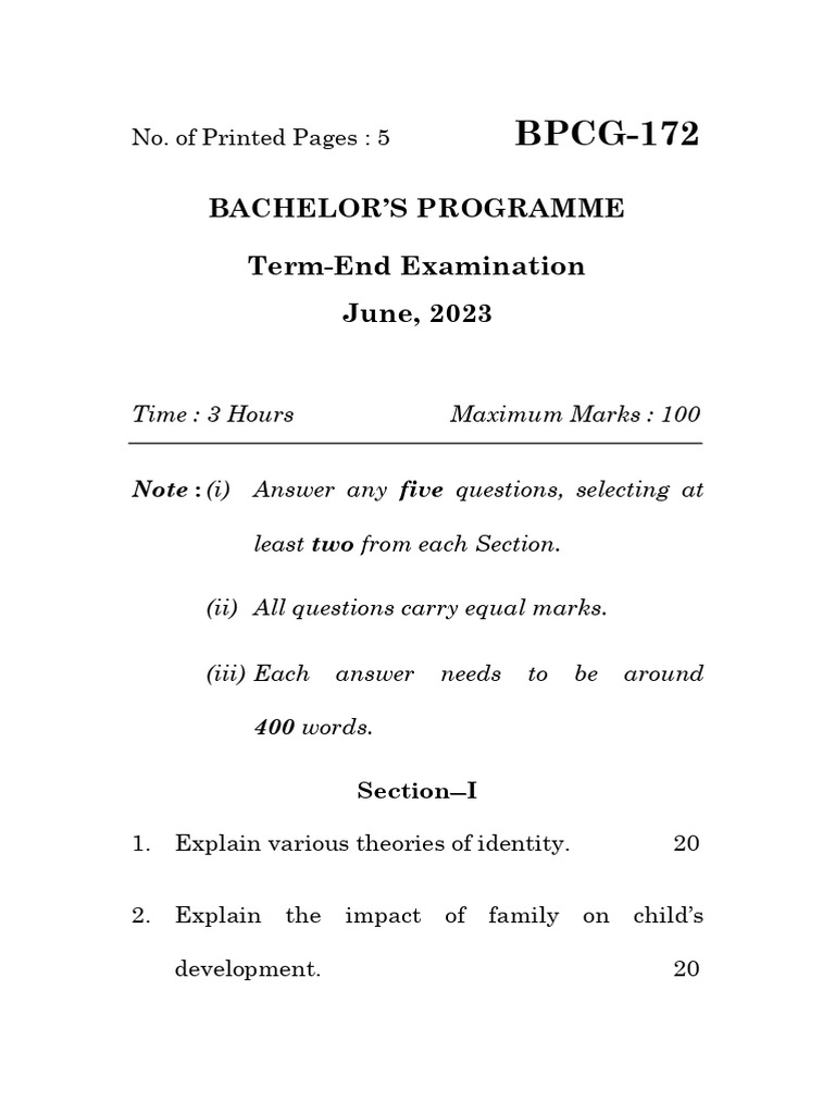 BPCG-172 Jun 2023 (1) | PDF | Behavioural Sciences | Social Psychology