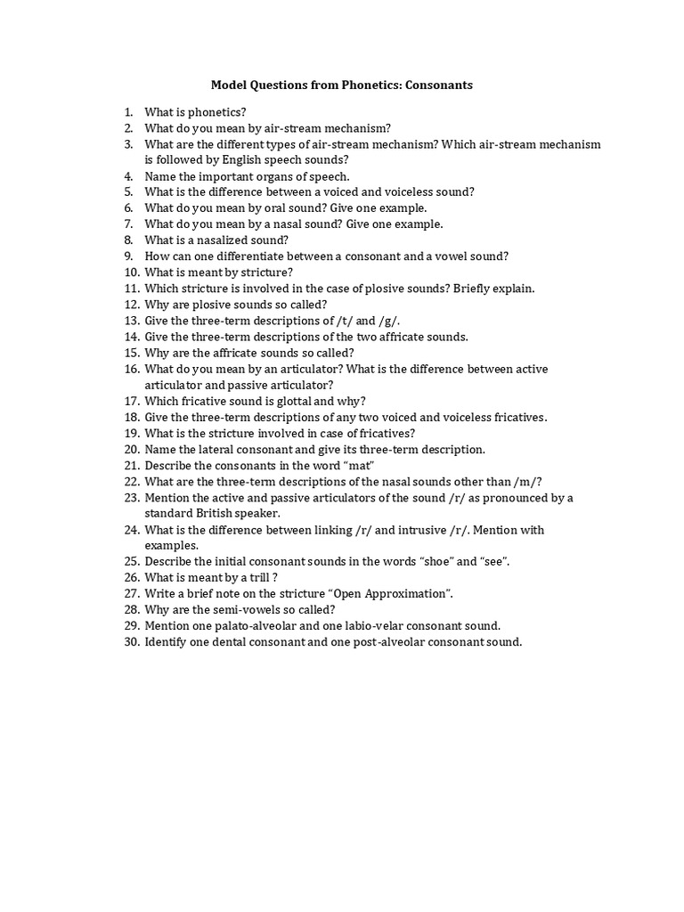 Model Short Questions From Phonetics_AYM | PDF