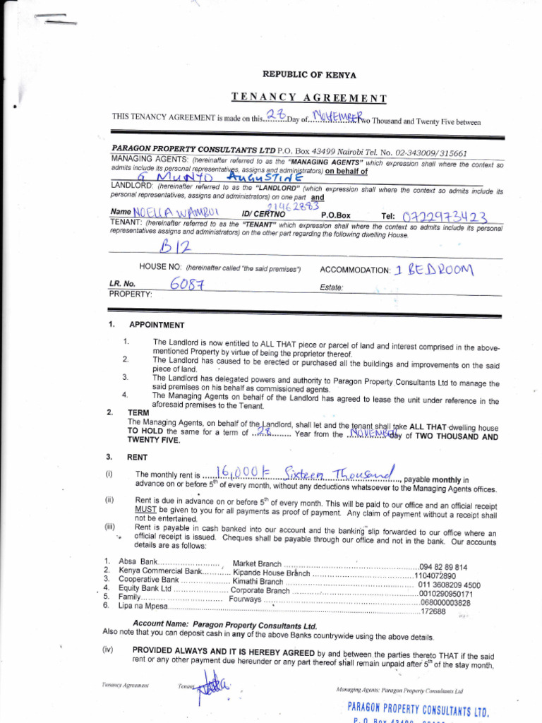 Kenya Tenancy Agreement Template | PDF | Leasehold Estate | Lease
