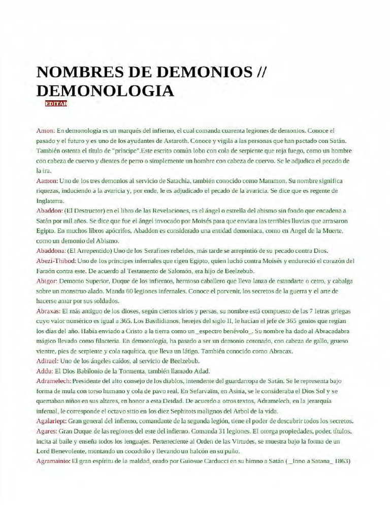 Nombres y Características de Demonios | PDF | Demonios | Satán