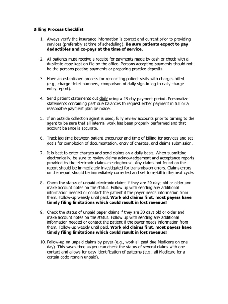 Billing Process Checklist | PDF | Payments | Cheque