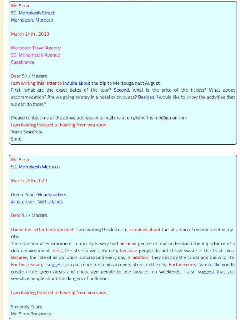 Formal Letter 2 Bac | PDF