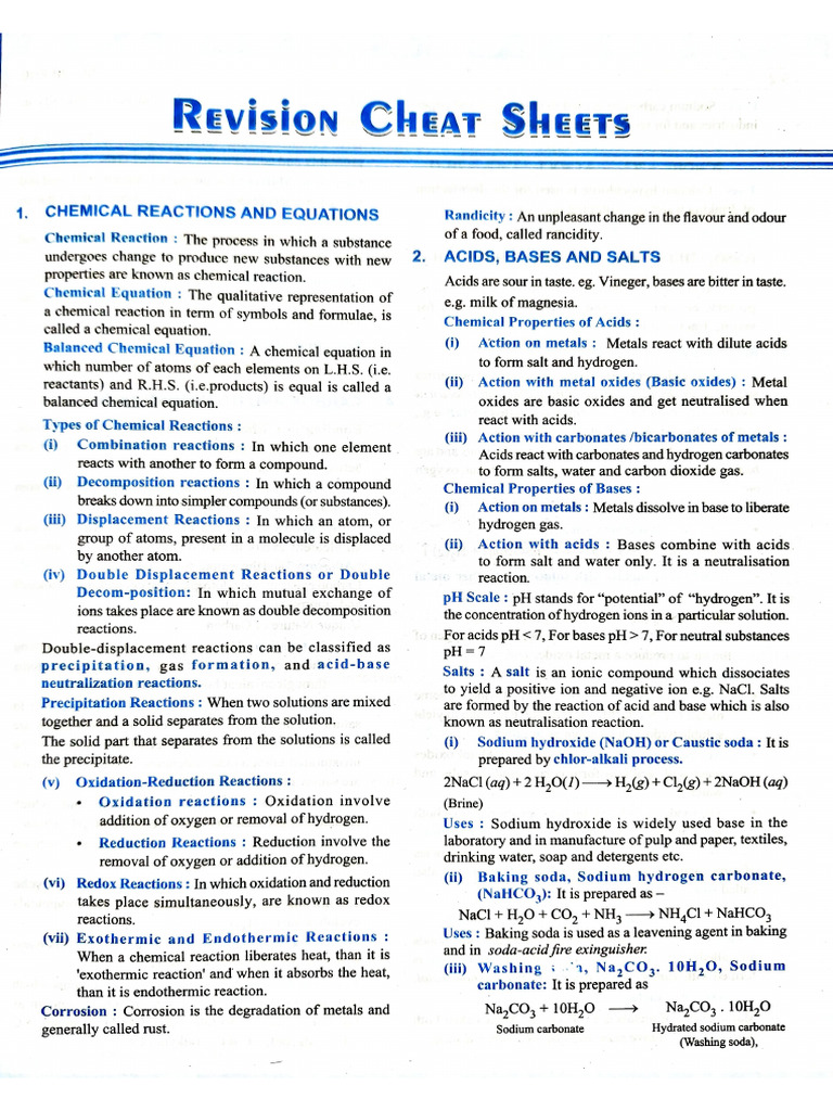 Revision Sheet SCIENCE | PDF