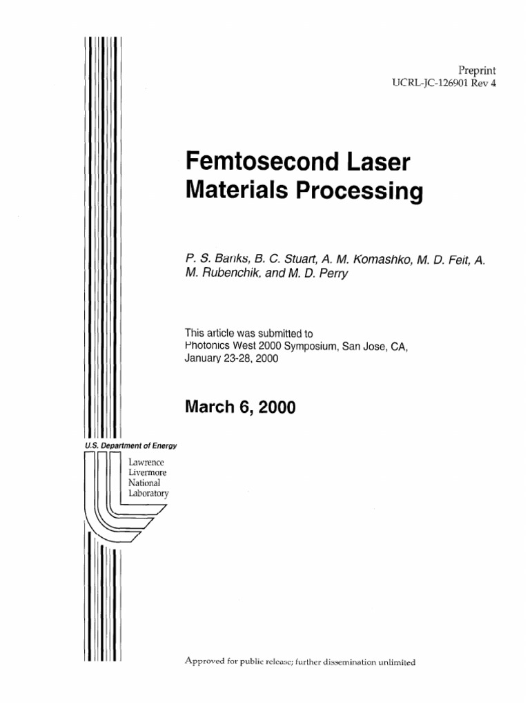Femto Sec Laser Matl Proc (LANL-2000) Perry | PDF | Laser | Ablation