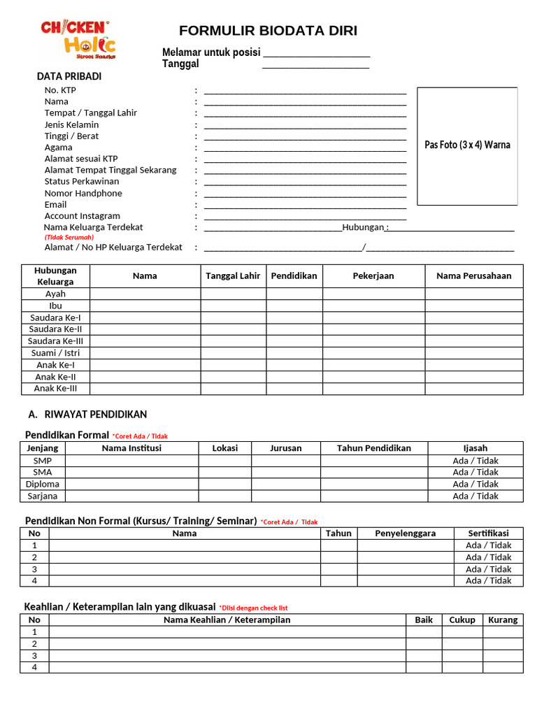 Formulir Biodata Lamaran Kerja | PDF