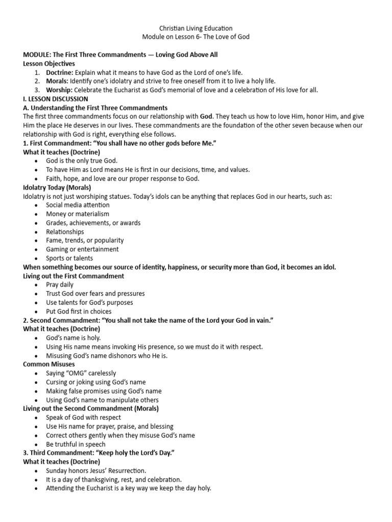 Lesson 6 The Love of God Module | PDF | Ten Commandments | Theology
