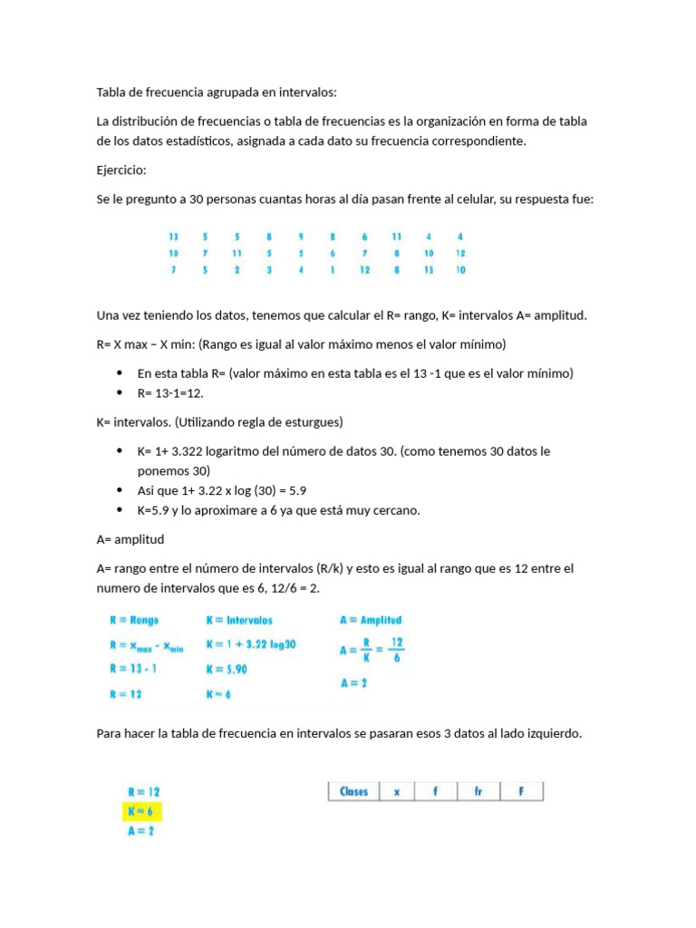 Tabla de frecuencia agrupada en intervalos | PDF