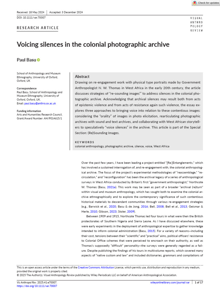 Paul Basu - Voicing Silences in The Colonial Photographic Archive | PDF ...