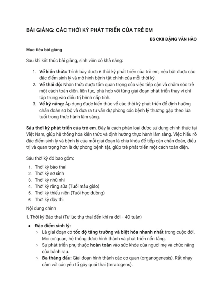 7. Cac Thoi Kỳ Phat Trien Cua Tre | PDF