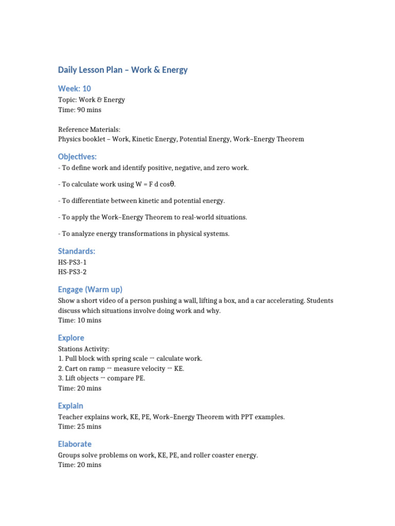 Work and Energy Lesson | PDF