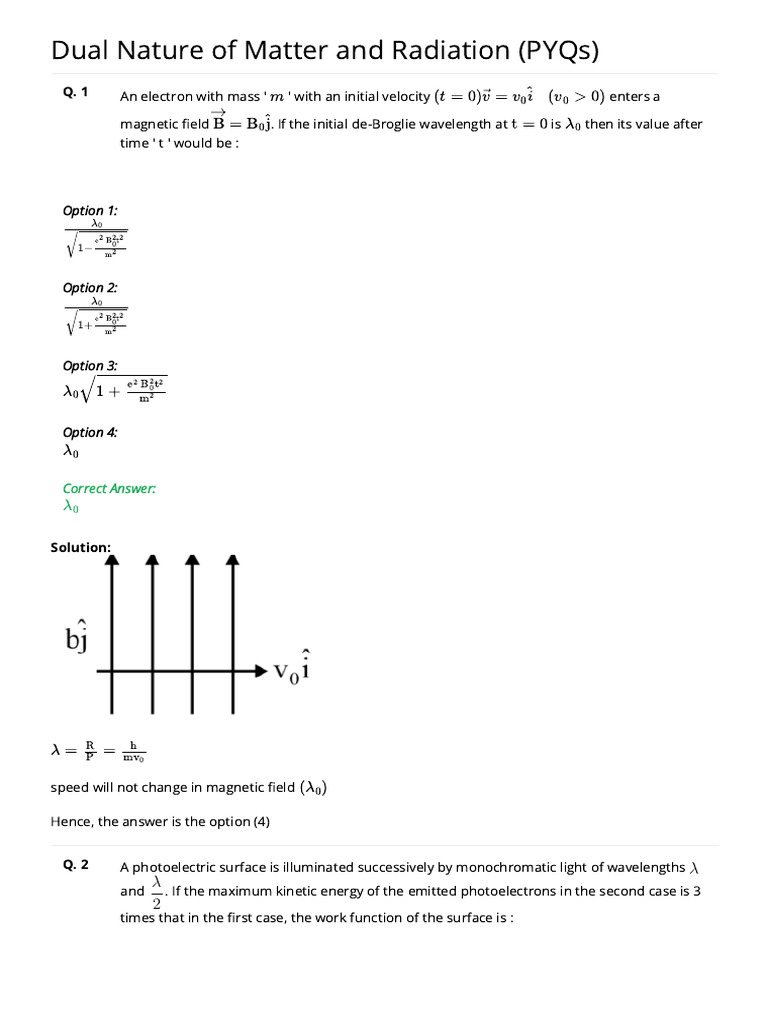 Dual Nature of Matter: PYQs Explained | PDF | Photoelectric Effect ...